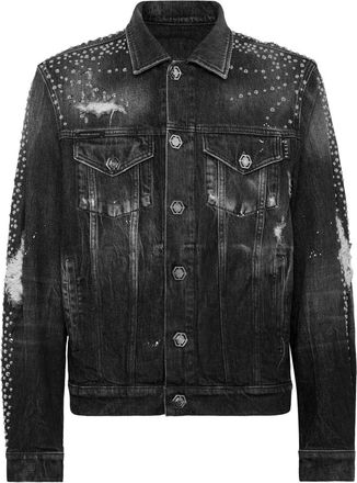 Philipp Plein Denim Trucker Jacket LS Studs - - Jackets - Herren - Grau - 4XL