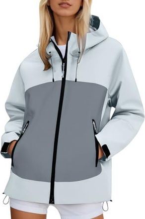 Generic Vestes pour femmes 2026 Veste coupe-vent l&eacute;g&egrave;re avec capuche, poches imperm&eacute;ables compressibles, tailles S &agrave; 3XL, gris clair, 4XL