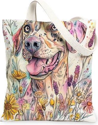 Generic Spring Catahoula Sac fourre-tout en toile r&eacute;utilisable pour faire du shopping 33 x 38,1 cm, motif animal de compagnie, peinture esth&eacute;tique, cadeau