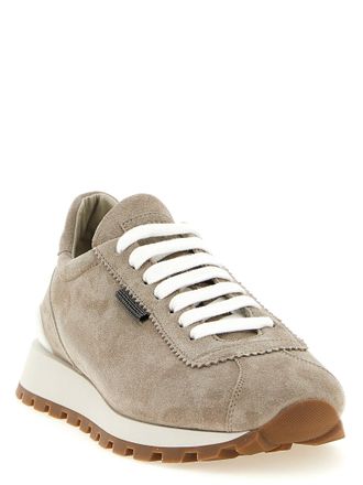 Brunello Cucinelli Womens Beige Calfskin Athletic Sneakers