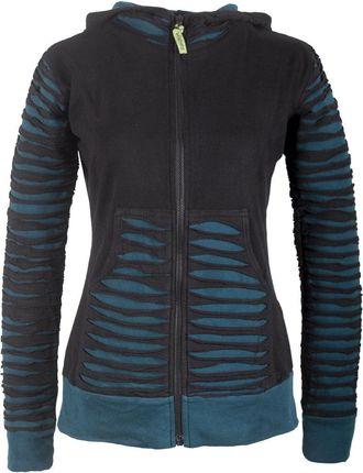 vishes Alternative Bekleidung - Damen Patchworkjacke Kapuzenjacke Hoodie Baumwolle Cutwork Streifen schwarz-t&uuml;rkis 46-48