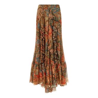 Etro Femme, Jupes, Multicolore, Taille: 34 FR Jupe Maxi en Soie avec Volant et Motif Paisley