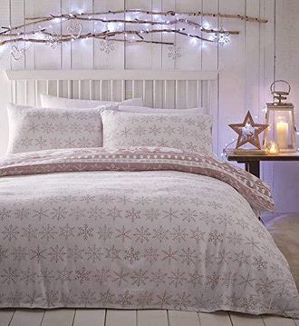 Portfolio Home Portfolio Scandi Biber-Bettw&auml;sche-Set, weihnachtliches Wendebettw&auml;sche-Set, Rosa, King Size