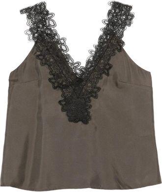 R&oacute;he Femme, Tops, Brun, Taille: 34 FR Top en soie et dentelle &agrave; col en V