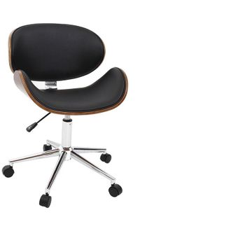 Miliboo Miliboo - Chaise de bureau &agrave; roulettes design noir, bois fonc&eacute; noyer et acier chrom&eacute; walnut