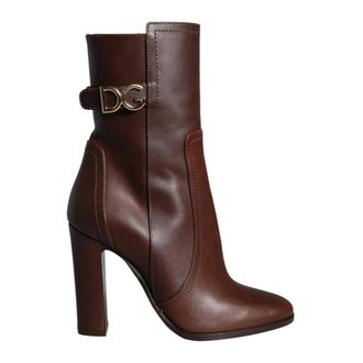 Dolce & Gabbana Braune Leder Mid Calf Stiefel - - Shoes - Damen - Braun - 35 EU