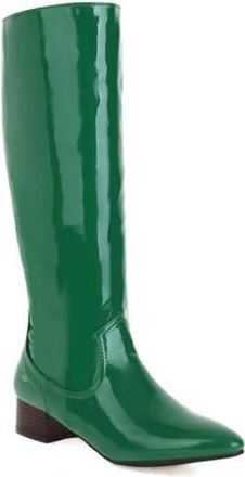 Generic Bottes d&eacute;quitation montantes en cuir verni &agrave; bout rond et talon bloc large pour femme, Vert, 39.5 EU