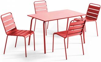 Oviala Metall-Gartentisch-Stuhl mit 4 roten Stühlen - Palavas