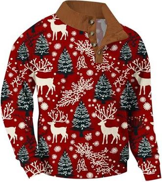 Generic Sweat à capuche pour homme avec imprimé de Noël - Motifs de vacances classiques - Tissu confortable - Vos tenues de Noël - Sweat-shirt dhiver, rouge p