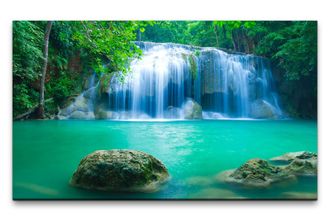 Paul Sinus Art Bilder XXL Wasserfall in Thailand 120x70cm Wandbild auf Leinwand