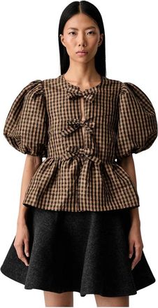 Ganni Crinkled Check Blouse - - Blouses & Shirts - Damen - Braun - L