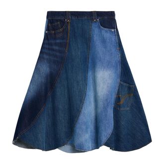 Desigual Femme, Jupes, Bleu, Taille: 36 FR Patchwork Denim Midi Skirt