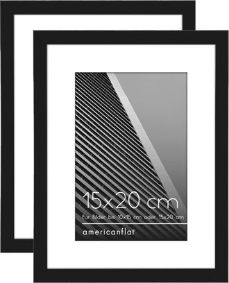 Americanflat 15x20 cm Bilderrahmen in Schwarz - 10x15 cm mit Matte und 15x20 cm ohne Matte - Horizontale und vertikale Formate für Wand und Tischplatte - 2 Stück