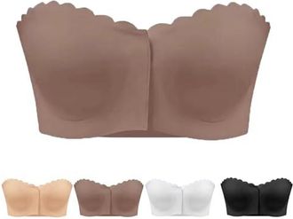 Generic Brassi&egrave;res sans couture avec fermeture sur le devant, soutien-gorge bandeau sans bretelles, bord ondul&eacute;, antid&eacute;rapant, sans renflement lat&eacute;ral, invisi