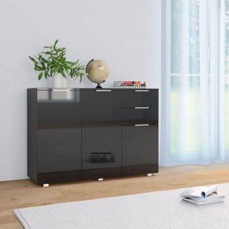 vidaXL Vidaxl - Buffet noir brillant 107x35x80,5 cm - Bois ding&eacute;nierie avec finition brillante - 2 tiroirs et 3 portes - Capacit&eacute; de charge 60 kg