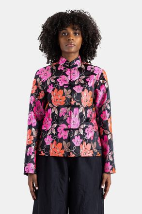 Comme Des Gar&ccedil;ons Womens Jacket Floral Jacquard With Frog Closures Black