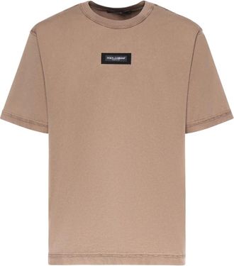 Dolce & Gabbana Homme, Tops, Beige, Taille: XL T-Shirt en coton avec imprim&eacute;