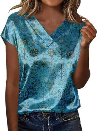 Generic Chemisier d&eacute;contract&eacute; &agrave; manches courtes et col en V imprim&eacute; ethnique pour femme | Chemise d&eacute;t&eacute; l&eacute;g&egrave;re et respirante pour un usage quotidien, les voyag