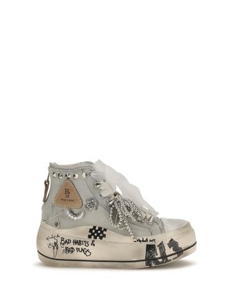 R13 Womens High Top Sneakers Off White With Charms Upper: Polyurethane Trainers