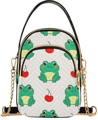 Mnsruu Sac à bandoulière pour femme, grenouille, cerise, blanc, sac à main, petit sac à bandoulière avec sangle réglable