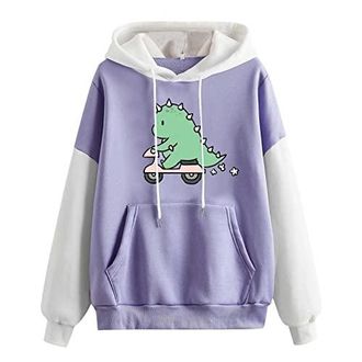 Generic Sweat &agrave; capuche &agrave; manches longues pour femme Motif petit dinosaure, violet, XXL