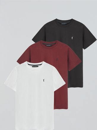Polo Club Dreierpack Herren-T-Shirts wei&szlig;, granatrot und schwarz mit Rundhalsausschnitt und gesticktem Rigby Go-Logo