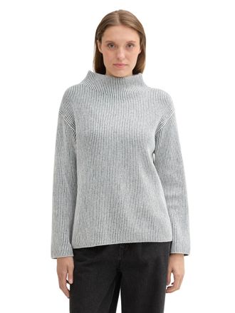 Tom Tailor Damen RIPP Strickpullover mit Stehkragen, 37140 - Pale Green Mel Plaited Rib, L