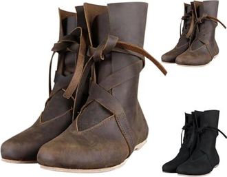 Generic Bottes médiévales de pirate pour homme - Bottes à lacets rétro - Style vintage - Semelle plate - Unisexe - Pour cosplay, Halloween, automne - Steampun