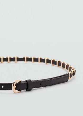 Mango Ceinture fine ornements chocolat - Femme - S - MANGO