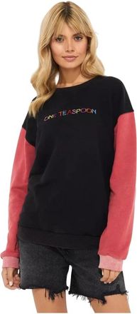 One Teaspoon Femme, Sweatshirts et sweats &agrave; capuche, Noir, Taille: 34 FR Smiley Hoodless SweaT-shirt