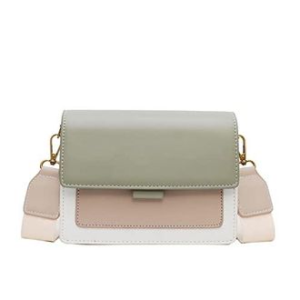 Generic Petit sac &agrave; bandouli&egrave;re &agrave; rabat en cuir pour femme avec compartiment, sac &agrave; main tendance et sac &agrave; main deux tons d&eacute;contract&eacute;s, Vert, small