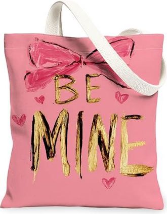 Generic Sacs fourre-tout en toile &agrave; motif de coeurs pour la Saint-Valentin, sacs &agrave; provisions r&eacute;utilisables, l&eacute;gers et lavables, p&ecirc;che, 13x15 Inch