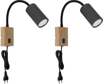 Globo Lighting Wand- Leselampe für Schlafzimmer Leselampe Holzoptik Wandleuchte mit Stecker Wandlampe Schwanenhals, Schalter, schwarz braun, 1x GU10, LxBxH 32x7x44 c