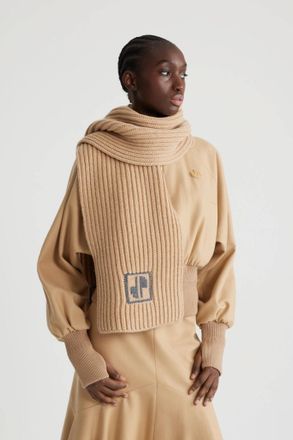 Patou Wool and Cashmere Rib Knit Scarf - Beige