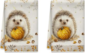Generic Igel-Küchentücher, 2er-Set, fantasievoller saisonaler Kürbis, Herbstblätter, Orange, weiche Küchenhandtücher, neues Zuhause, 40,6 x 61 cm, 2 Stück