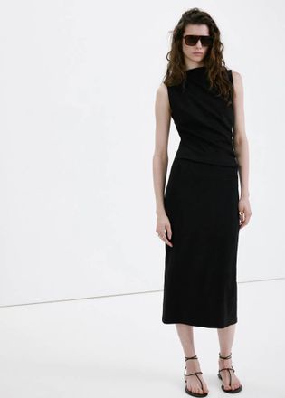 Mango Robe longue drap&eacute;e noir - Femme - XXS - MANGO