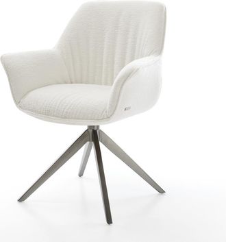 DELIFE Drehstuhl Keila-Flex mit Armlehnen Bouclé Soft Beige Kreuzgestell breit Graphit 360° drehbar Wippfunktion, Esszimmerstühle