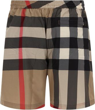 Burberry Checked Polyester Swim Shorts - Beige