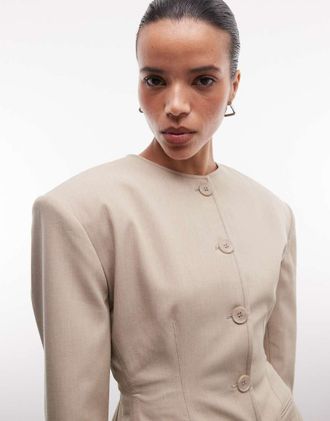 Asos Kragenloser, taillierter Blazer in Anthrazit mit Knopfleiste-Neutral