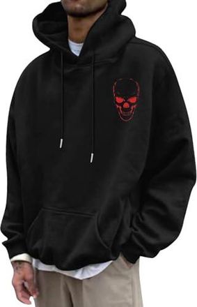 Generic Sweat-Shirts Halloween Manches Longues Motif Citrouille Réaliste Style Gothique Urbain avec Poches Cordon Chaud Confortable Décontracté Visage Effraya