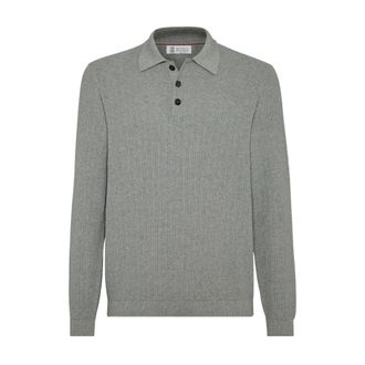 Brunello Cucinelli Homme, Tops, Gris, Taille: 2XL Polo Col Montant Manches Longues Gris Clair