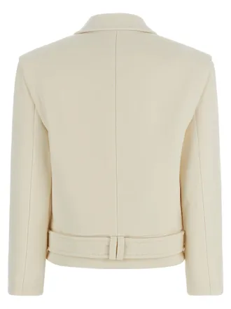 Balmain Double-Breasted Wool Blend Blazer - Cream