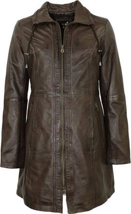 Jilani Lederjacke Jilani - Damen Ledermantel Longjacke Lammnappa dunkelbraun