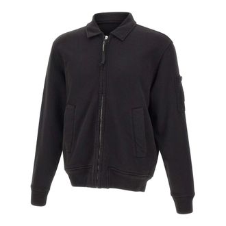 C.P. Company C.p. Company, Homme, Sweatshirts et sweats &agrave; capuche, Noir, Taille: L Cotton Diagonal Fleece Zip SweaT-shirt