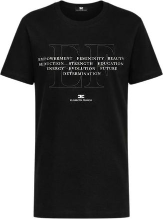 Elisabetta Franchi Femme, Tops, Noir, Taille: 44 FR T-shirt en jersey avec broderie et imprim&eacute;