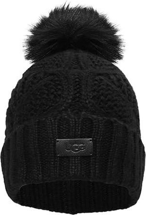 UGG Bonnet torsadé avec Pompon pour Femme, Noir, Taille Unique