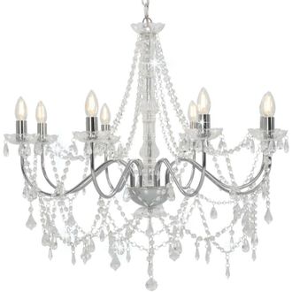 vidaXL Vidaxl - Lustre argent&eacute; avec perles de cristal - 8 ampoules E14 - Dimensions 80x75cm - M&eacute;tal et acrylique - Installation facile - vidaXL69870