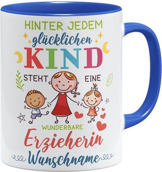 OM3 hinter jedem glücklichen Kind steht eine wunderbare Erzieherin Tasse Geschenkidee personalisiertes Geschenk Name personalisierbar | Keramik Becher | 1