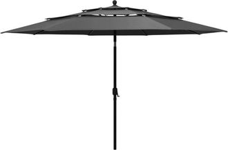 vidaXL Parasol &agrave; 3 niveaux avec m&acirc;t en aluminium Anthracite 3,5 m