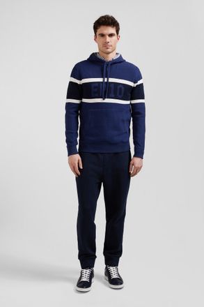 Eden Park Pull &Agrave; Capuche En Coton Bleu Fonc&eacute; Jacquard Ep10 Coupe Regular